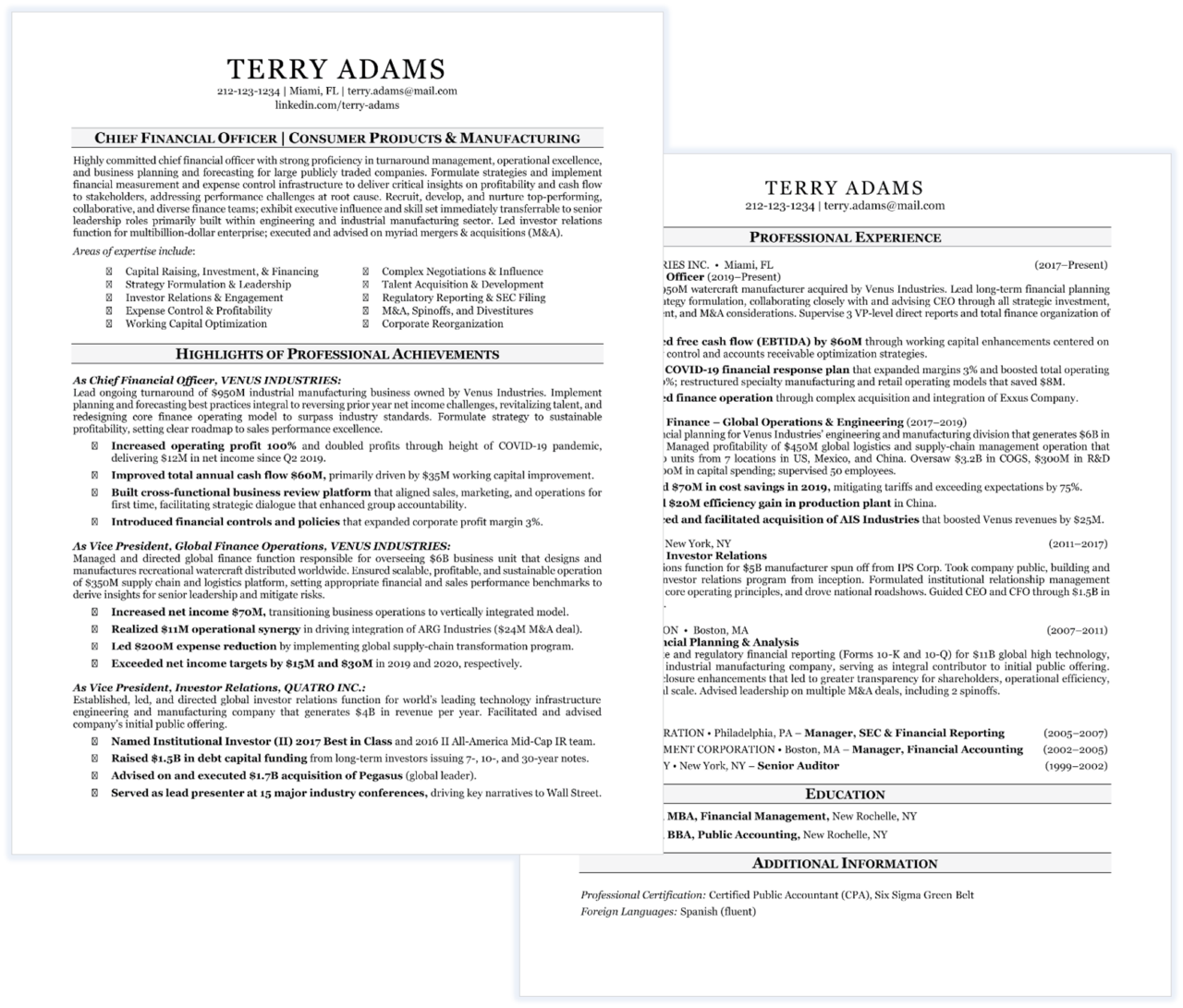 Chief Financial Officer Resume Guide • Executive Resume Writers