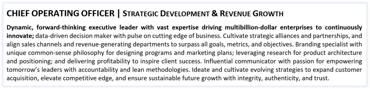 Chief Operating Officer Resume Guide • Executive Resume Writers